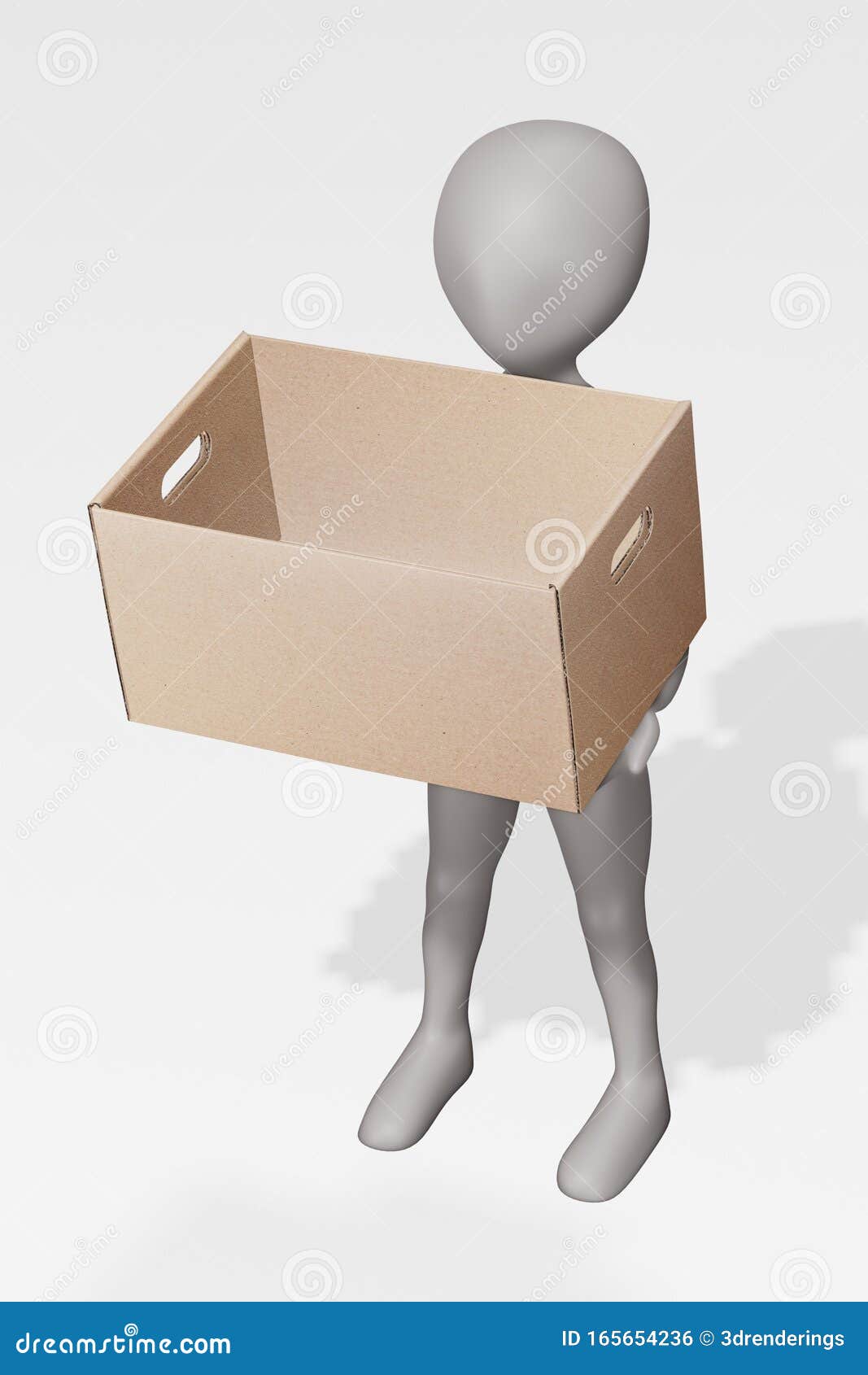 Render of Cartoon Character with Cardboard Box Stock Illustration ...