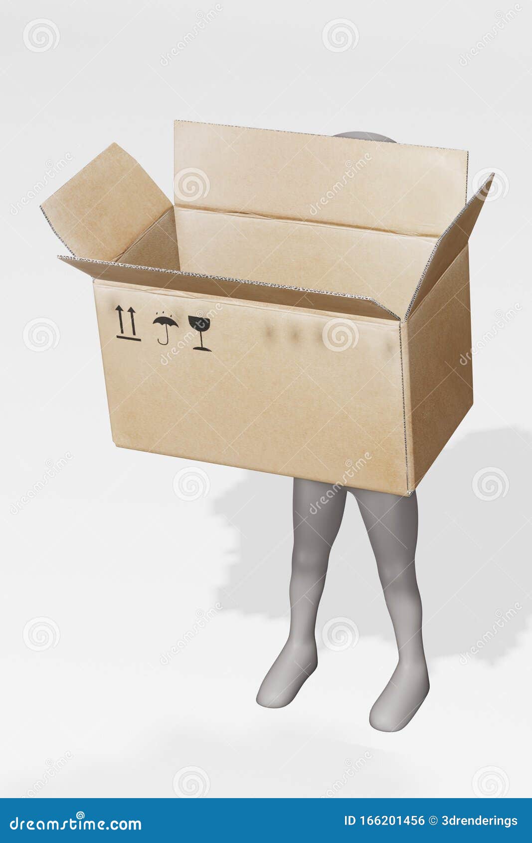 Render of Cartoon Character with Cardboard Box Stock Illustration ...