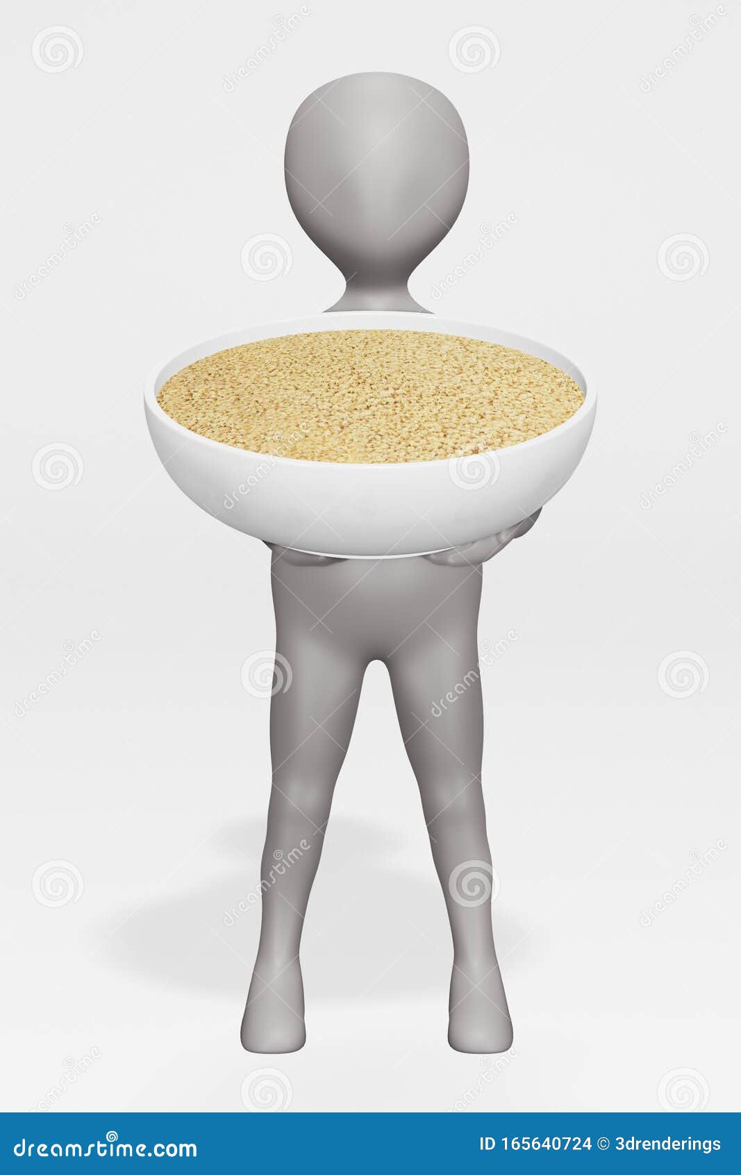 Render of Cartoon Character with Couscous in Bowl Stock Illustration ...