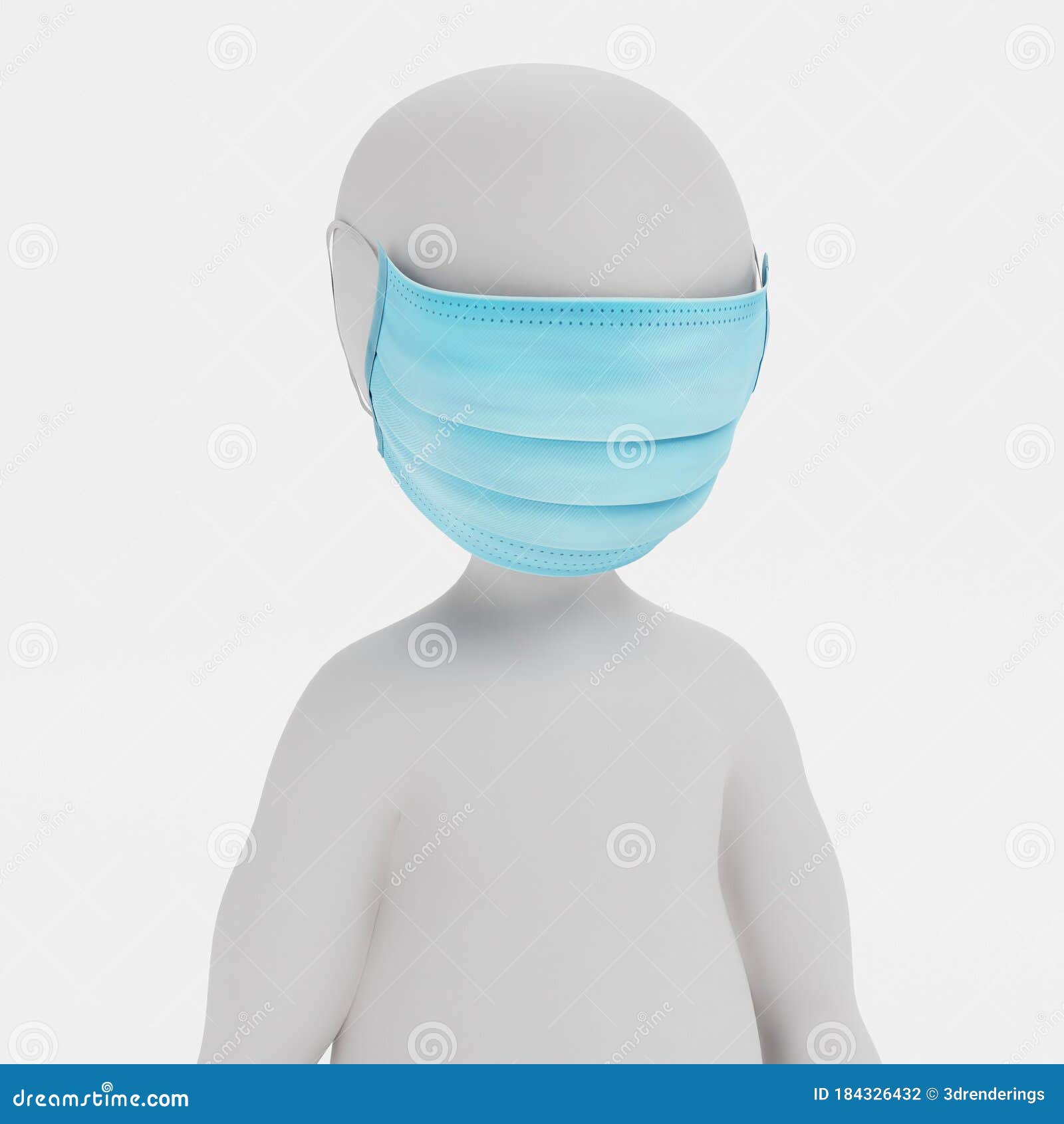 Render of Cartoon Character with Face Mask Stock Illustration ...