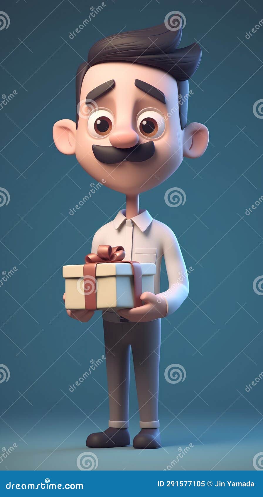 3D Render of a Cartoon Character with a Gift Box in His Hands Stock ...