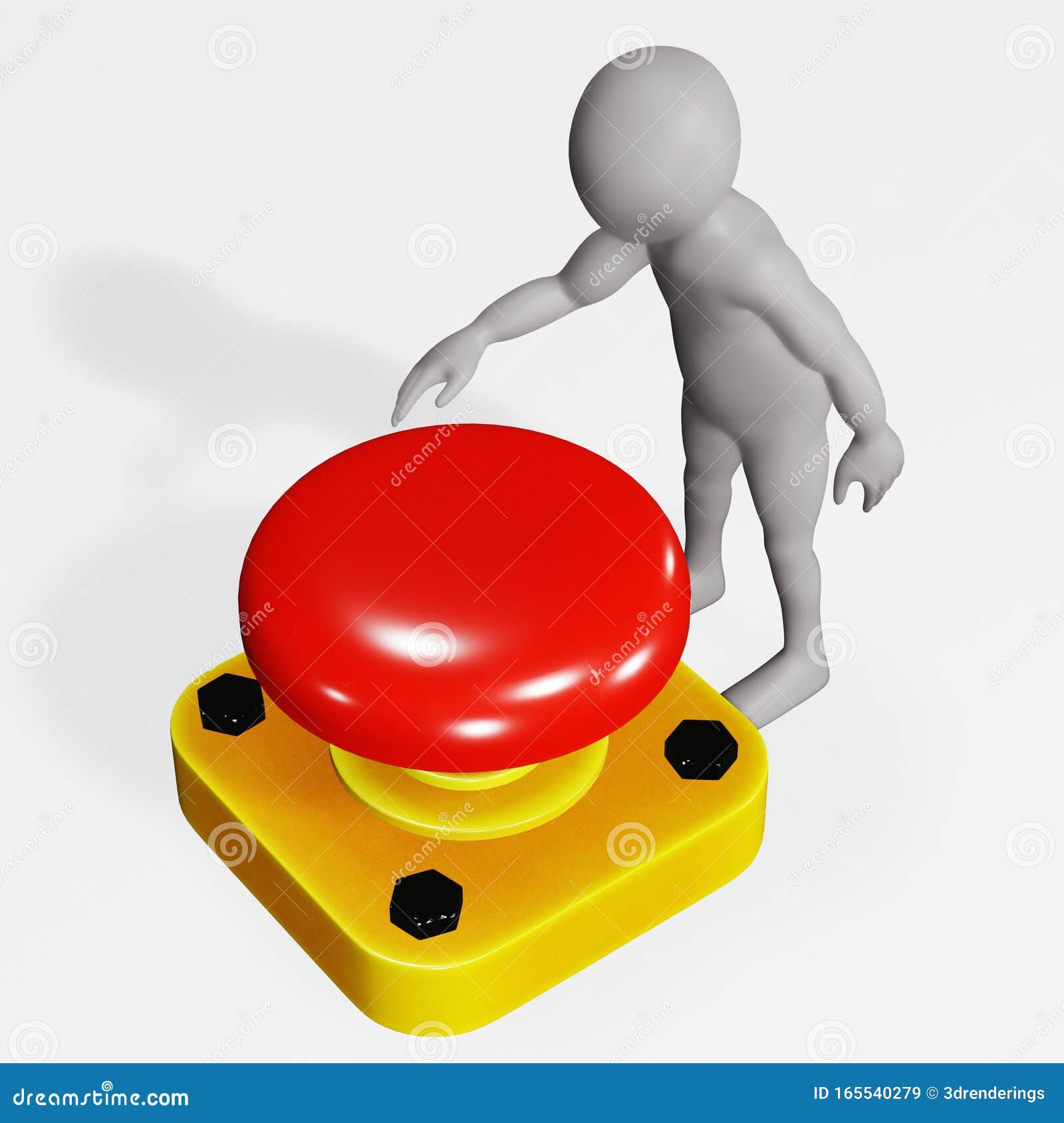 Render of Cartoon Character with Red Button Stock Illustration ...