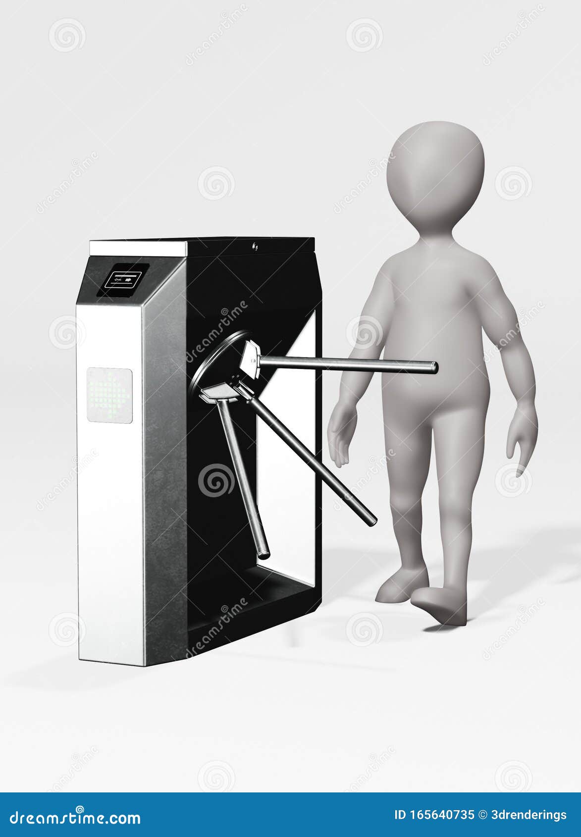 Render of Cartoon Character with Rotary Barrier Gate Stock Illustration ...