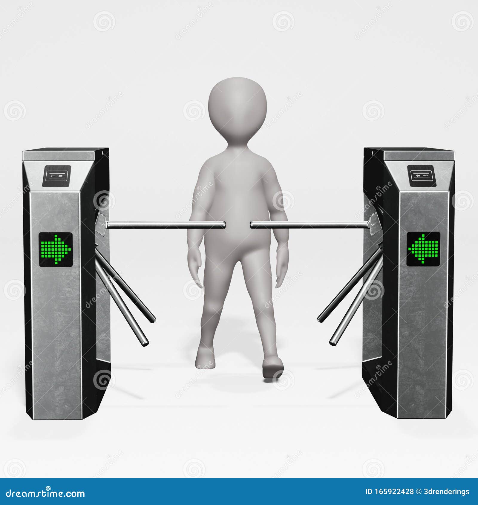 Render Of Cartoon Character With Rotary Barrier Gate Stock Photo ...