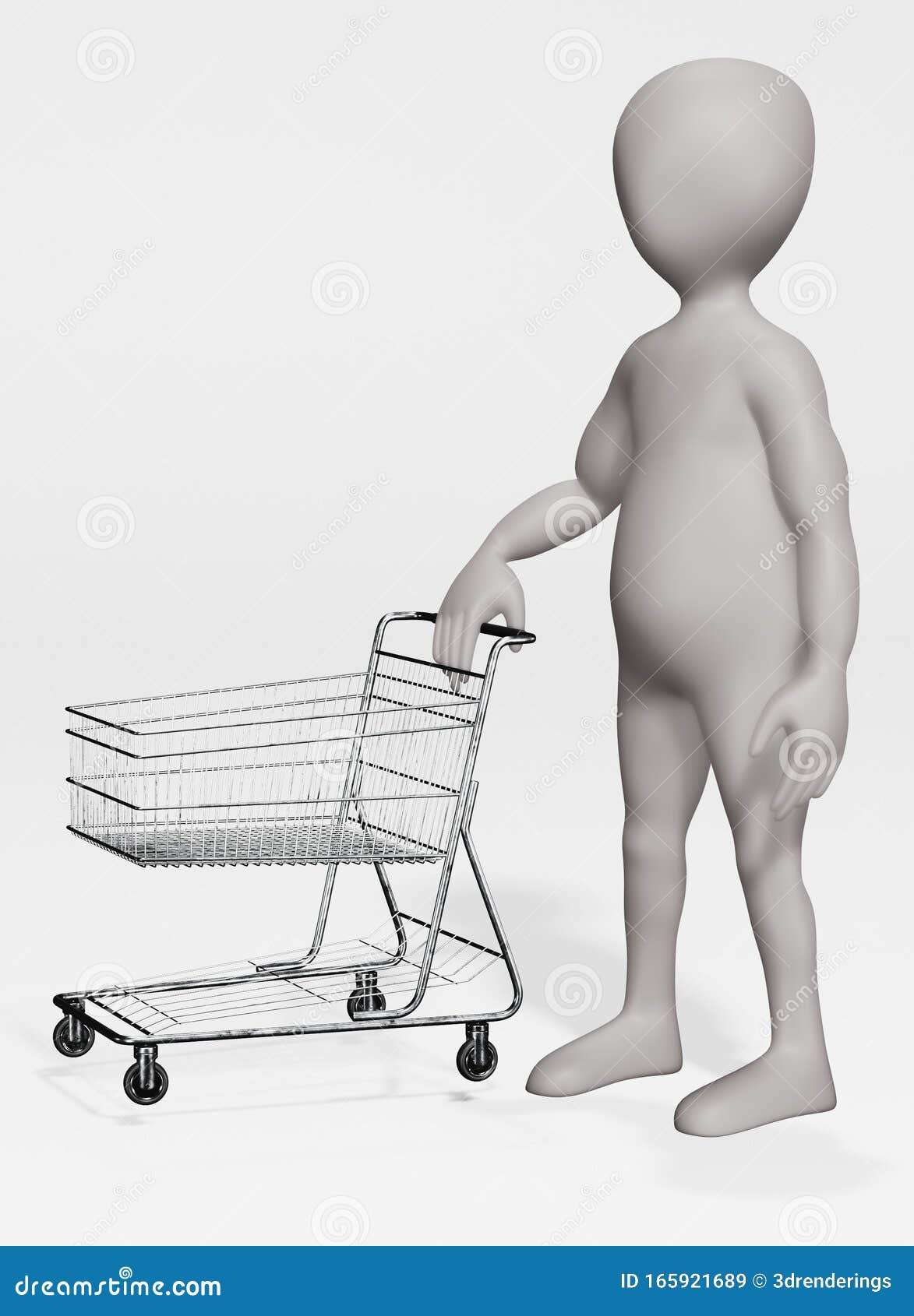 Render of Cartoon Character with Shopping Cart Stock Illustration ...