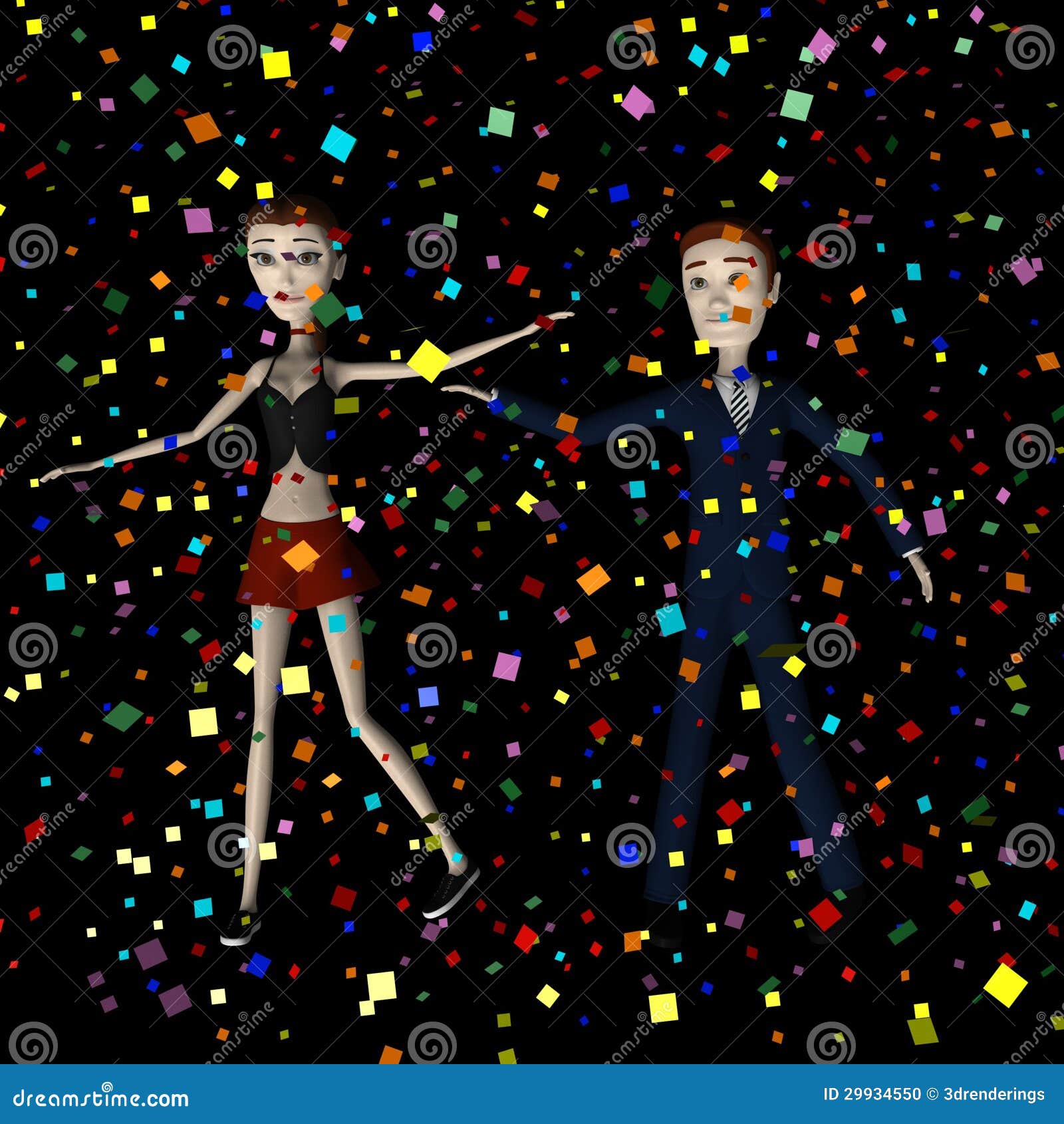 Cartoon Characters with Confetti Stock Illustration - Illustration of ...