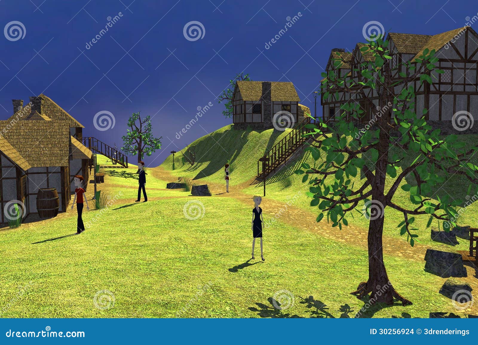 Cartoon Characters in Medieval Town3 Stock Illustration - Illustration ...