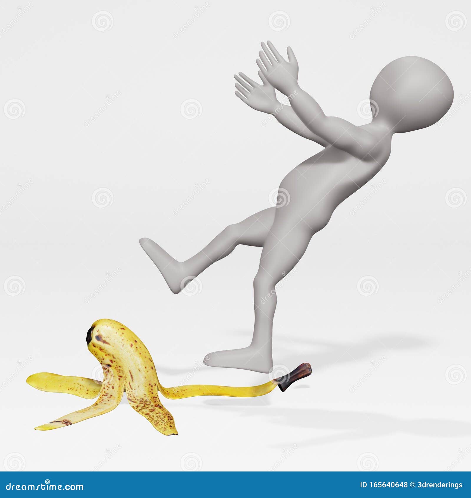 Render Of Cartoon Charcter Falling On Banana Peel Royalty Free Stock
