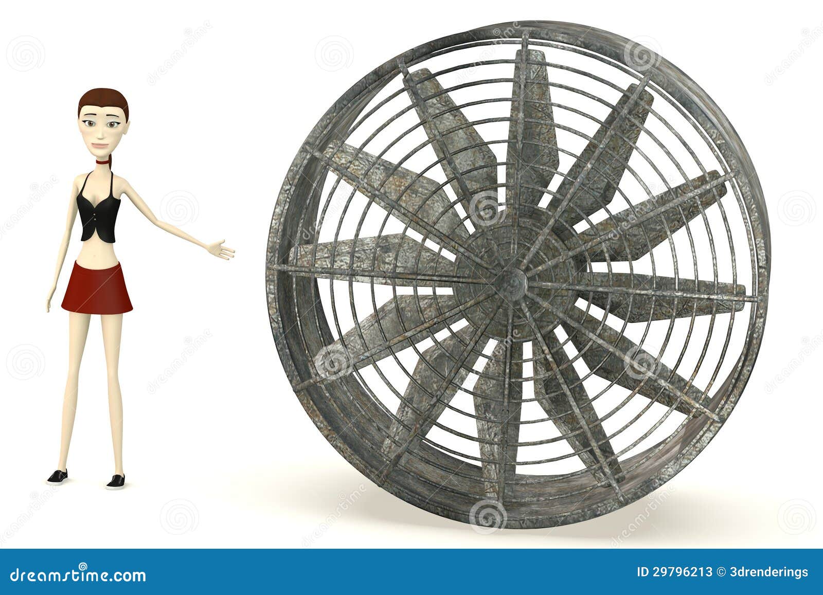 Toon girl with big fan stock illustration. Illustration of industrial ...