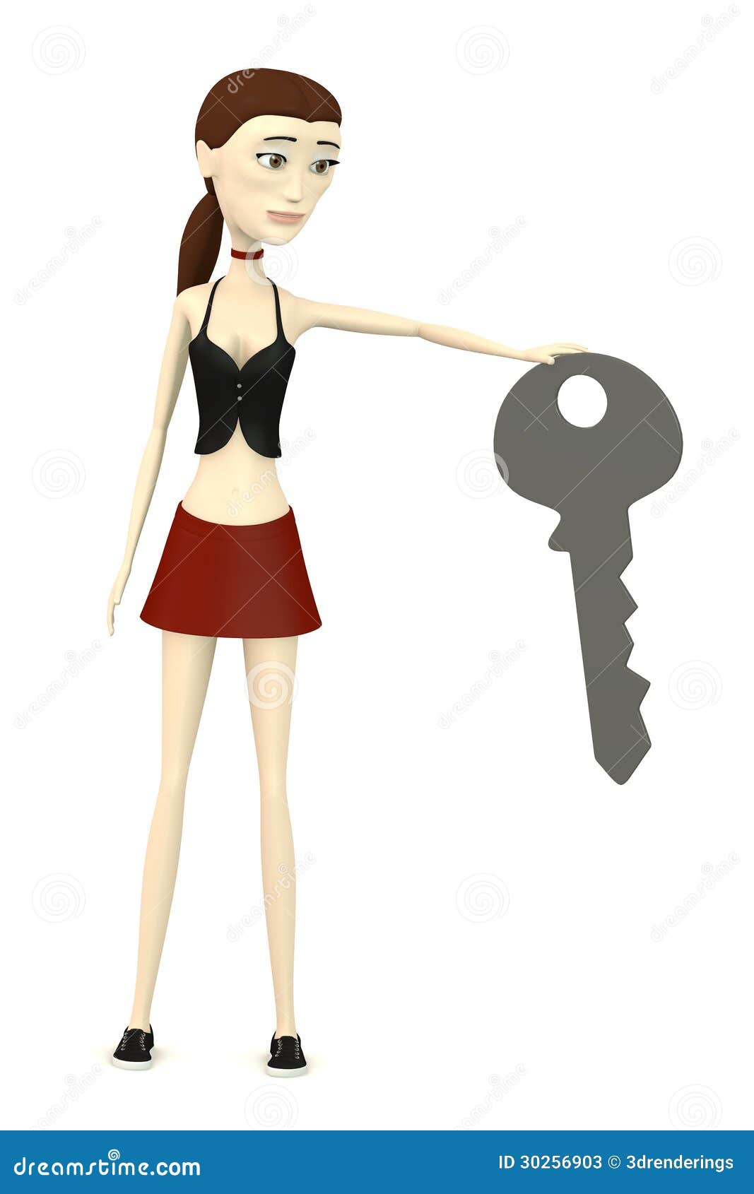 Cartoon girl with big key stock illustration. Illustration of female ...