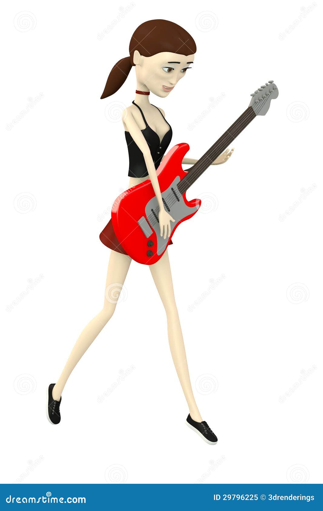 Cartoon Girl with Electric Guitar Stock Illustration - Illustration of ...