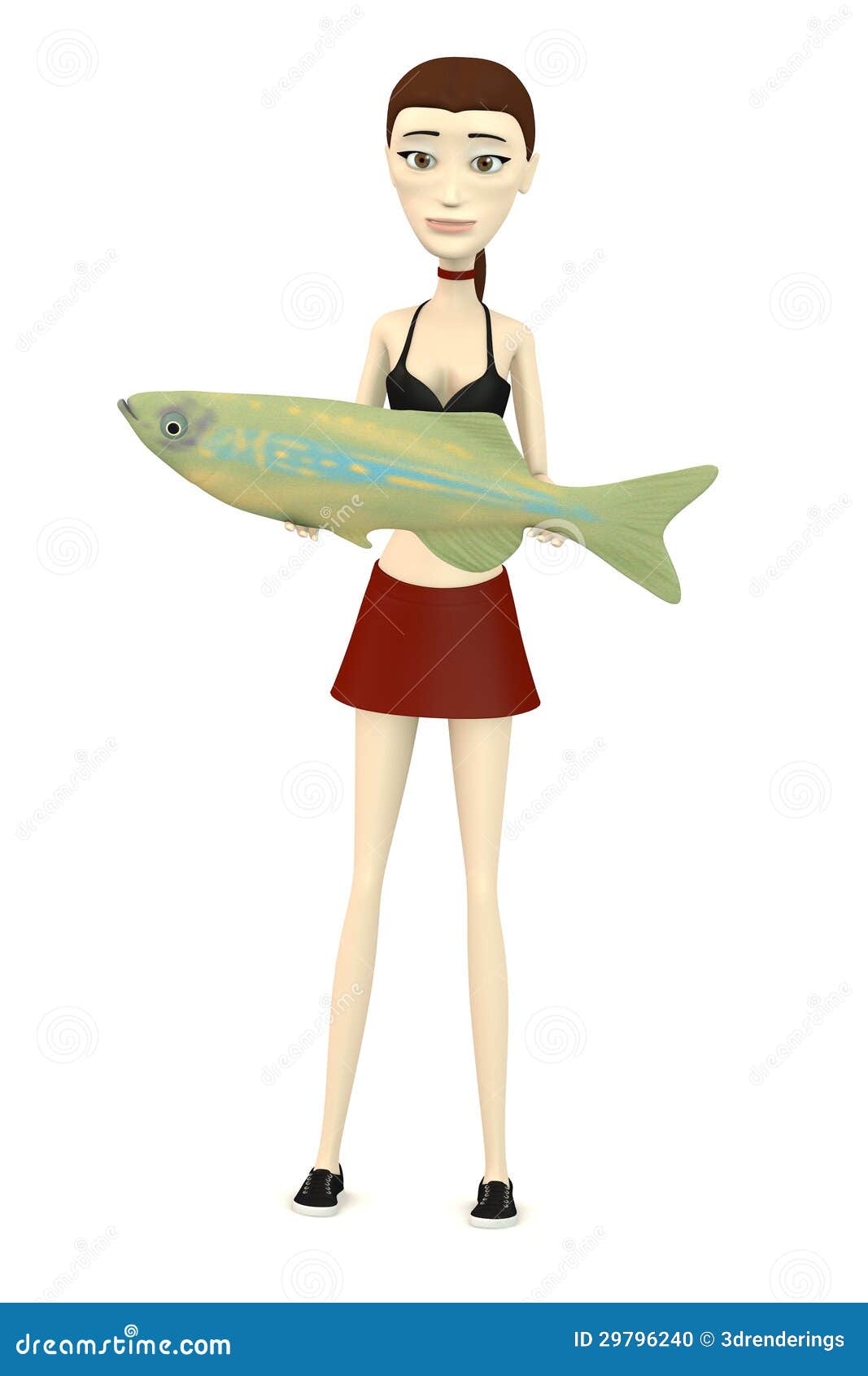 Cartoon girl with fish stock illustration. Illustration of cartoon ...