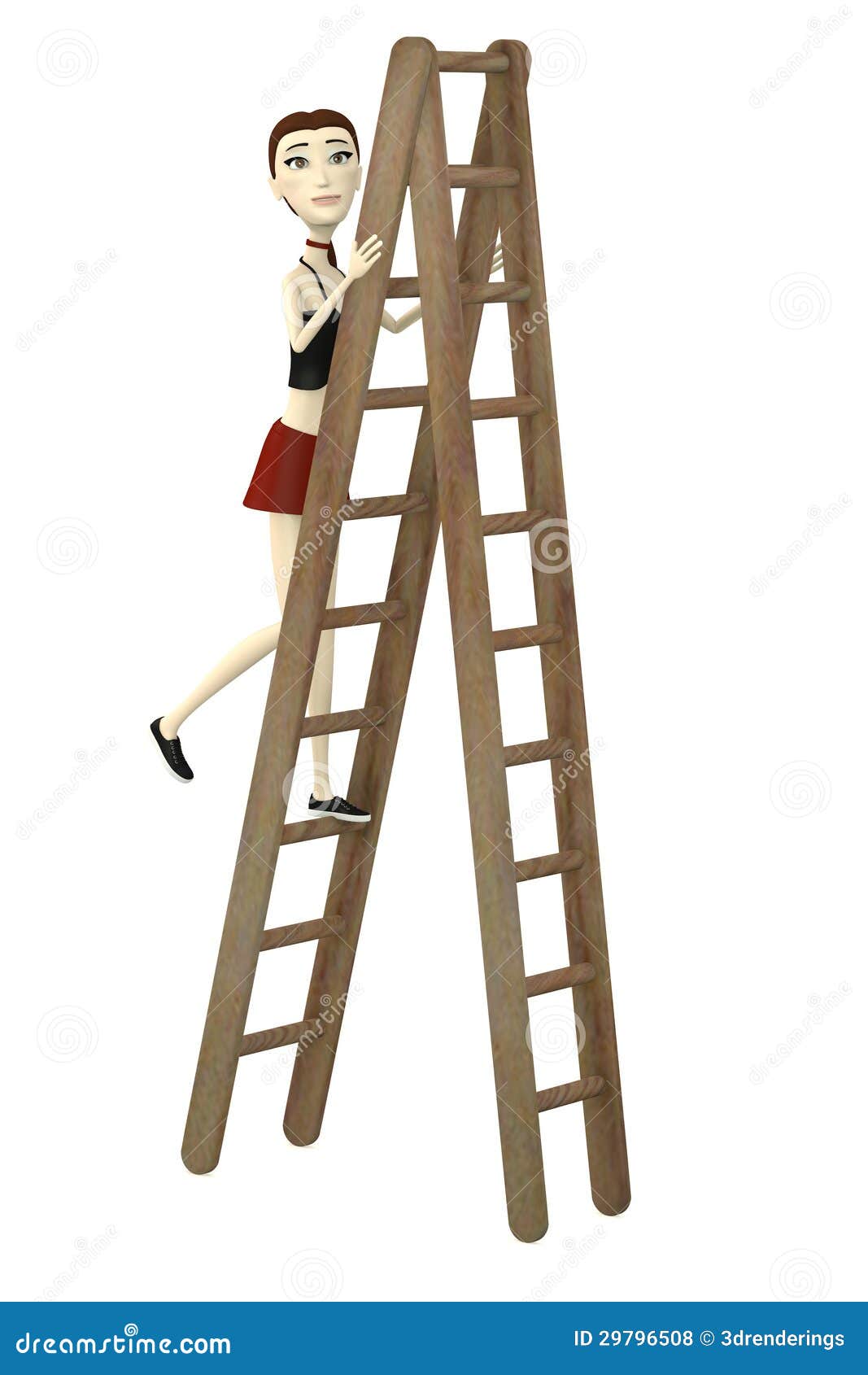 Cartoon girl on a ladder stock illustration. Illustration of toon ...