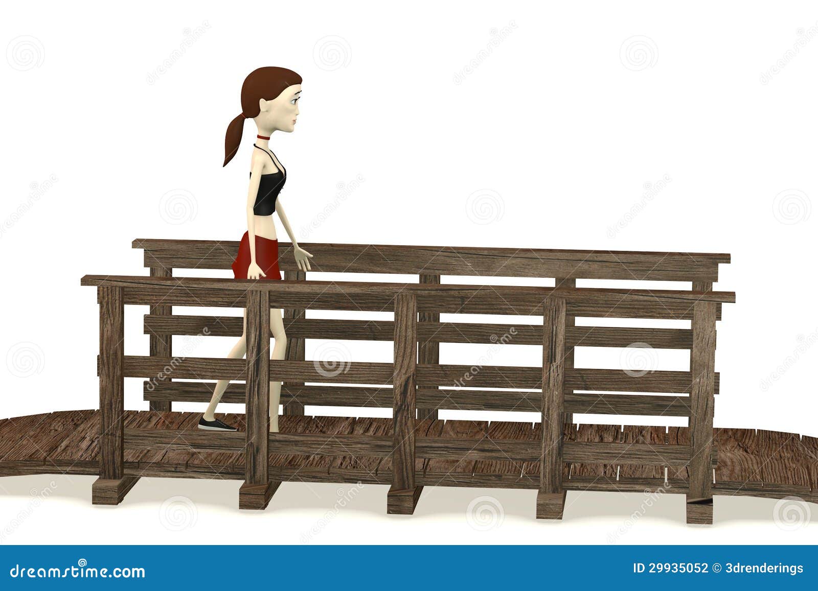 Cartoon Girl Walking on Bridge Stock Illustration - Illustration of ...