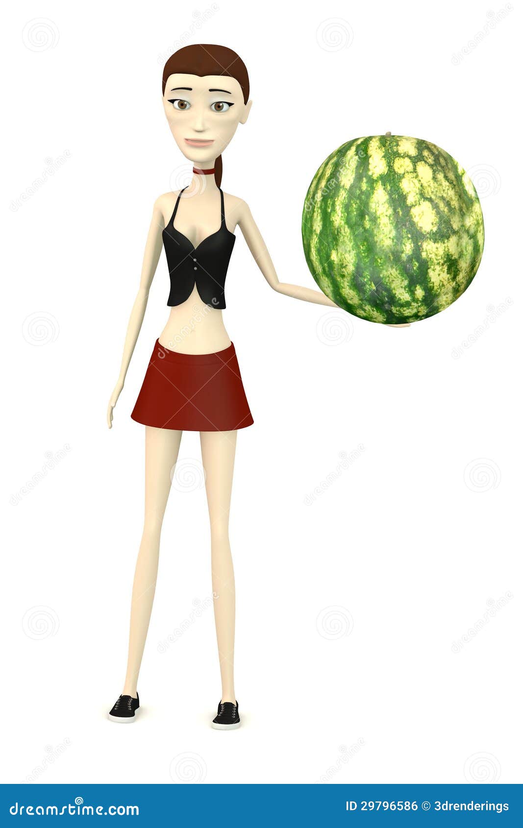 Cartoon Girl with Watermelon Stock Illustration - Illustration of young ...