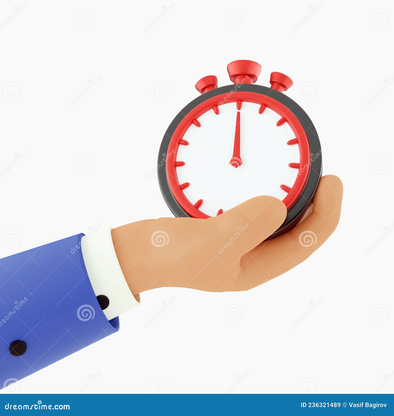 3d Render Cartoon Hand Holding a Timer on an Isolated Background. 3d ...