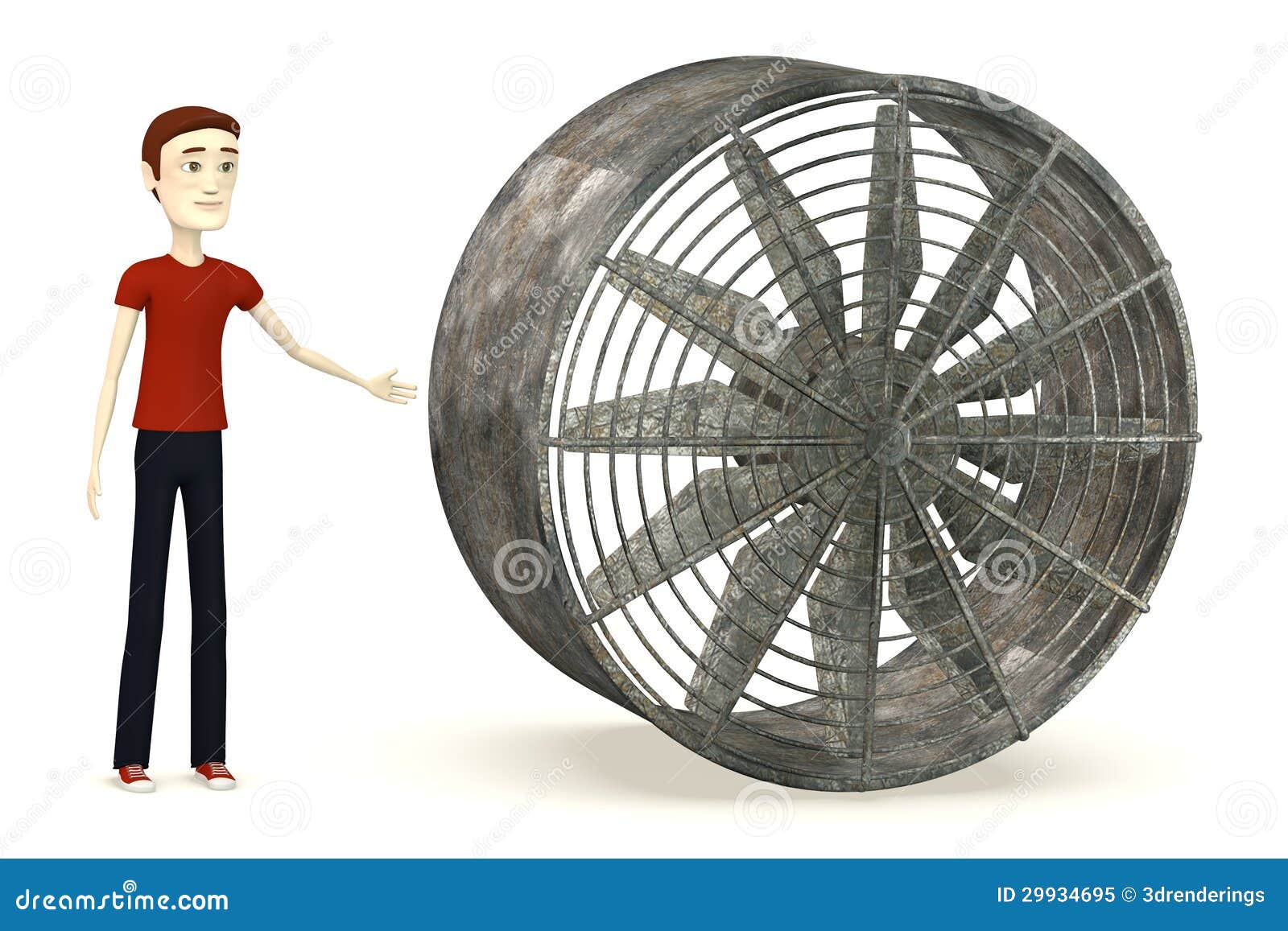 Cartoon man with big fan stock illustration. Illustration of large ...