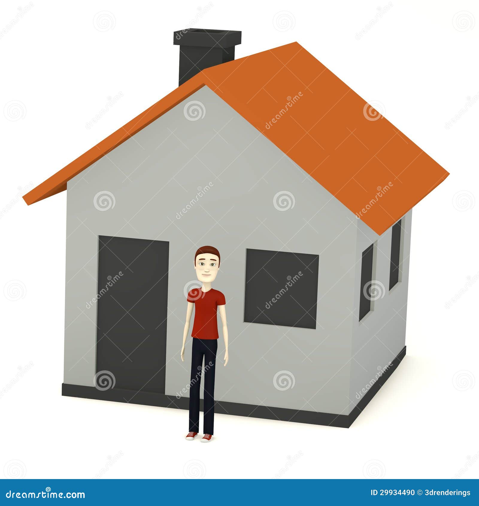 Cartoon Man with Cartoon House Stock Illustration - Illustration of ...