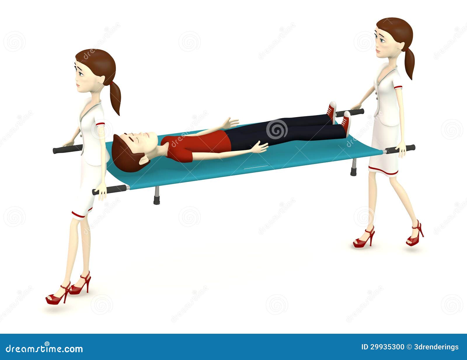 Cartoon Man on Stretcher with Nurses Stock Illustration - Illustration ...