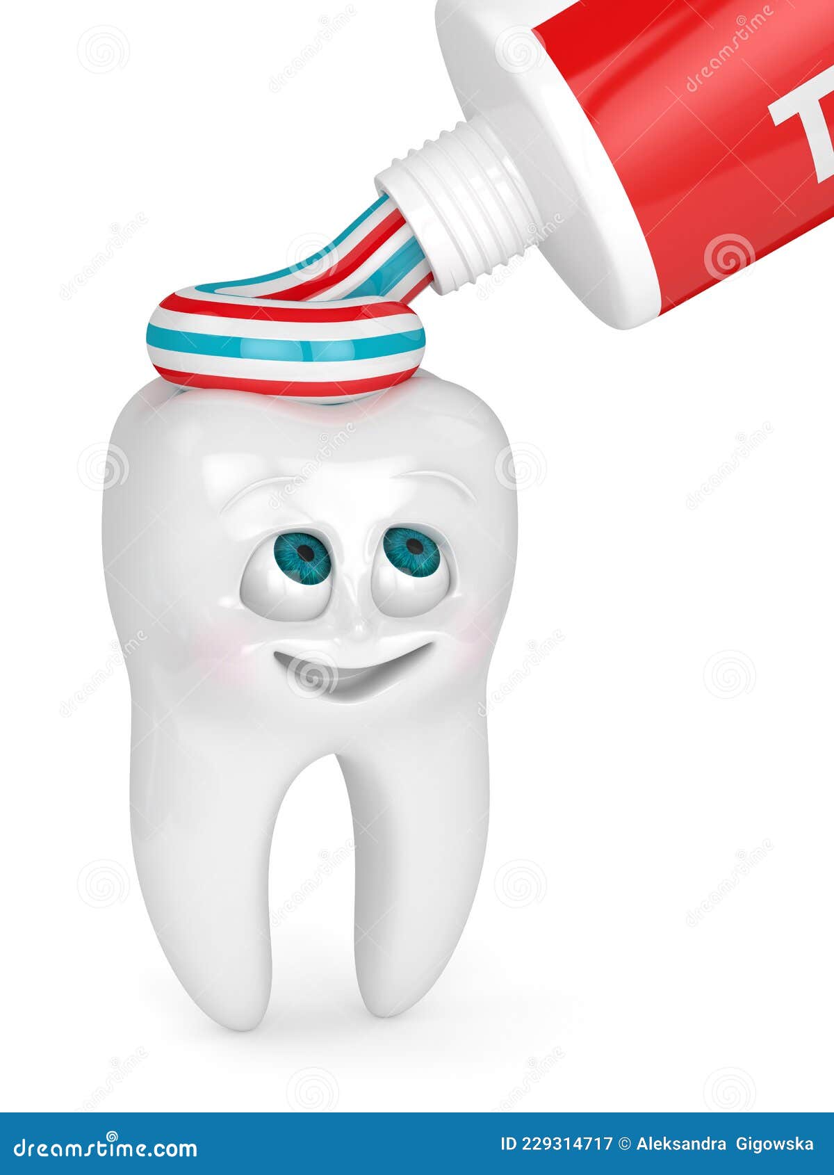 3D Render of Cartoon Mr Tooth with Toothpaste Isolated Over White ...