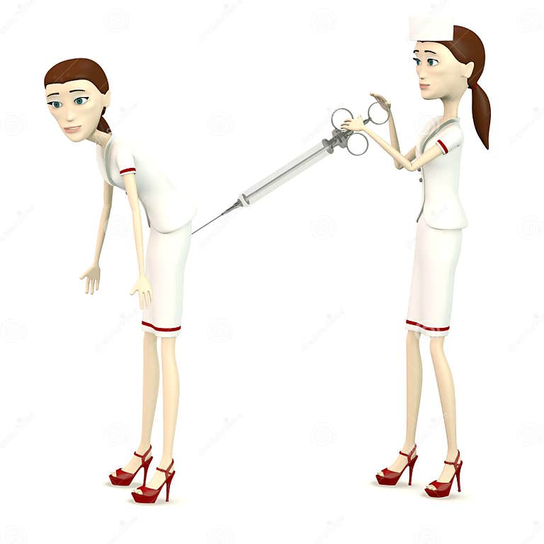 Cartoon Nurse with Needle Injecting Stock Illustration - Illustration ...