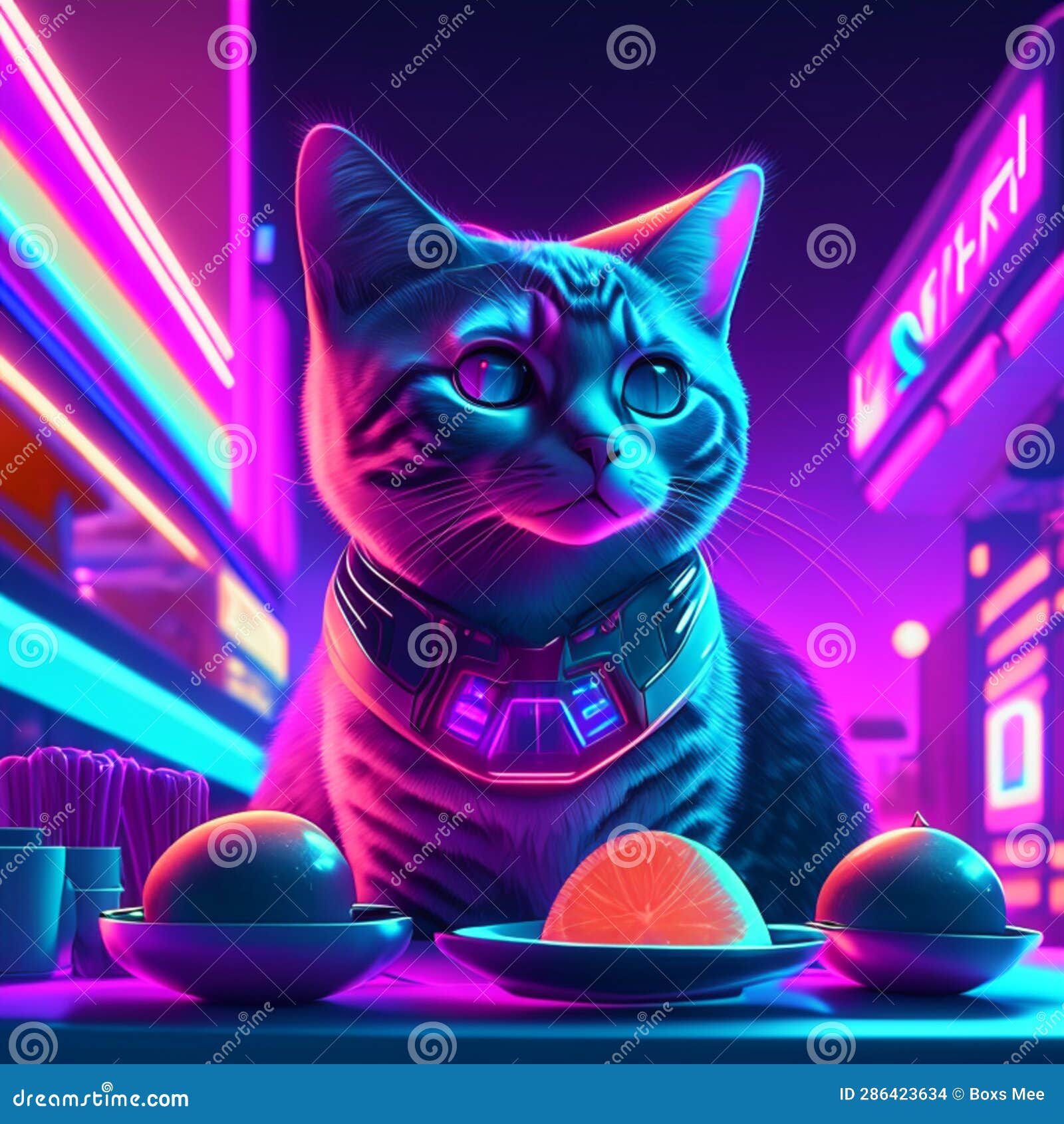 3d Render of a Cat in a Neon Light. 3d Illustration AI Generated Stock ...