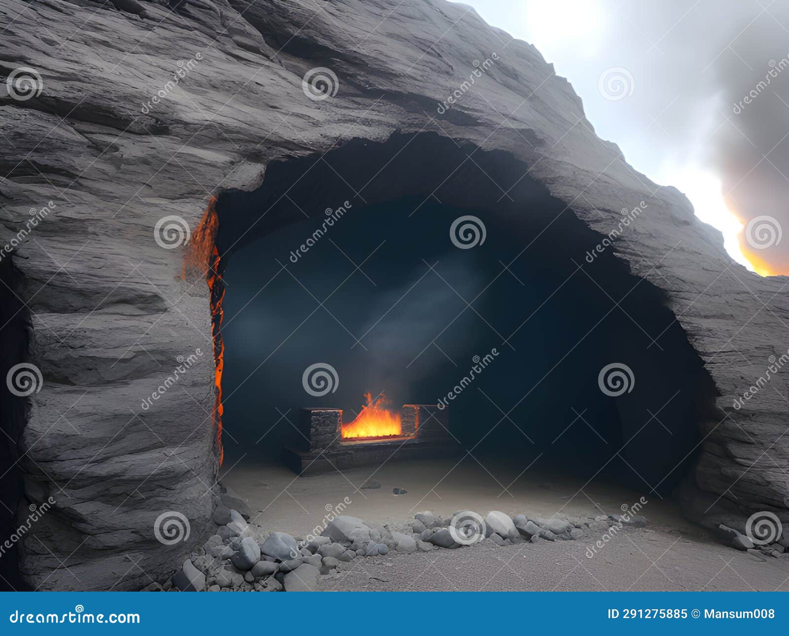3d Render of a Cave with a Burning Fire Stock Illustration ...