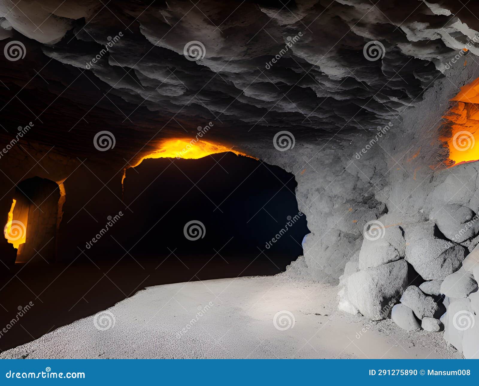 3d Render of a Cave with a Burning Fire Stock Illustration ...