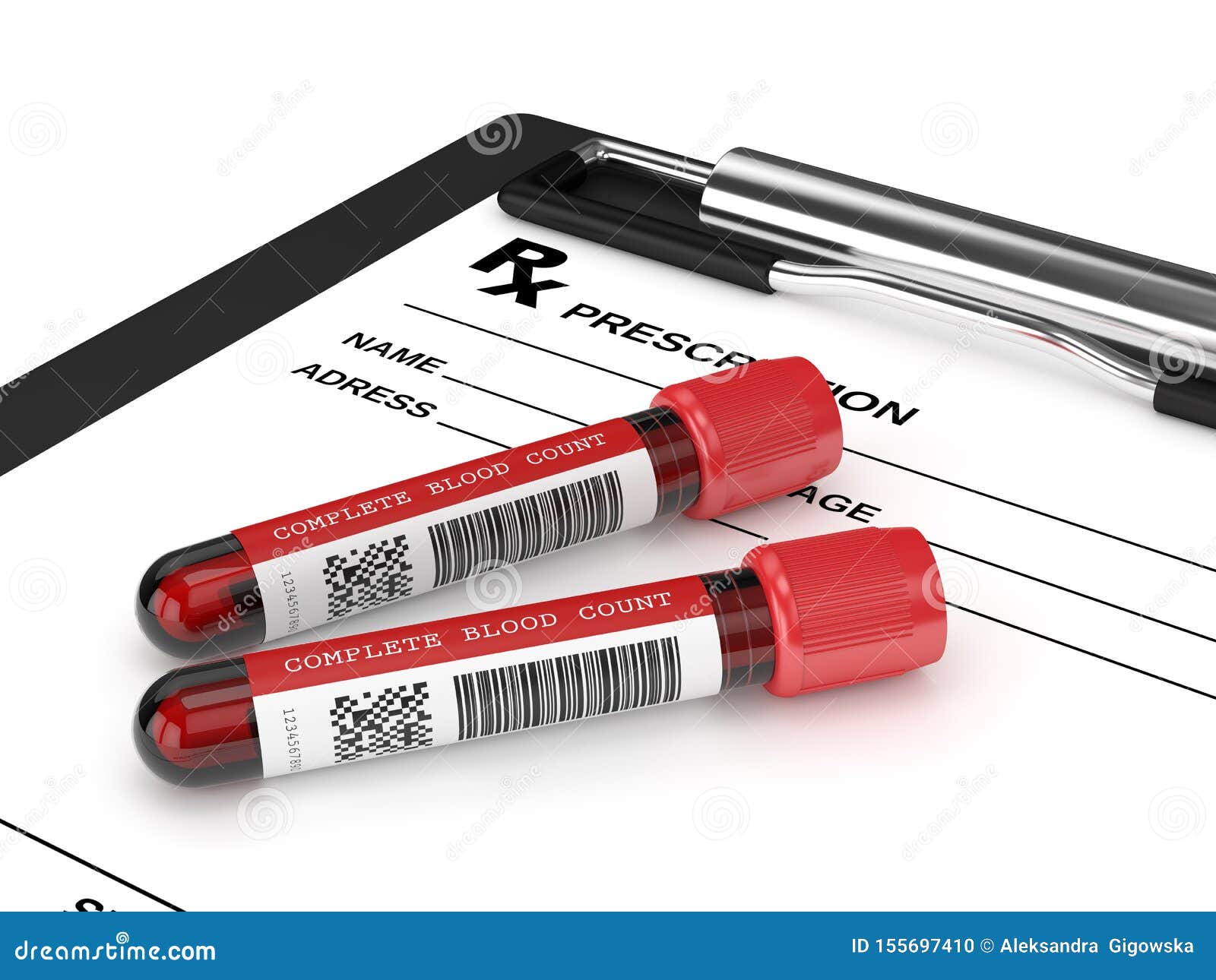 3d Render Of CBC Blood Tubes On Rx Form Stock Photography ...