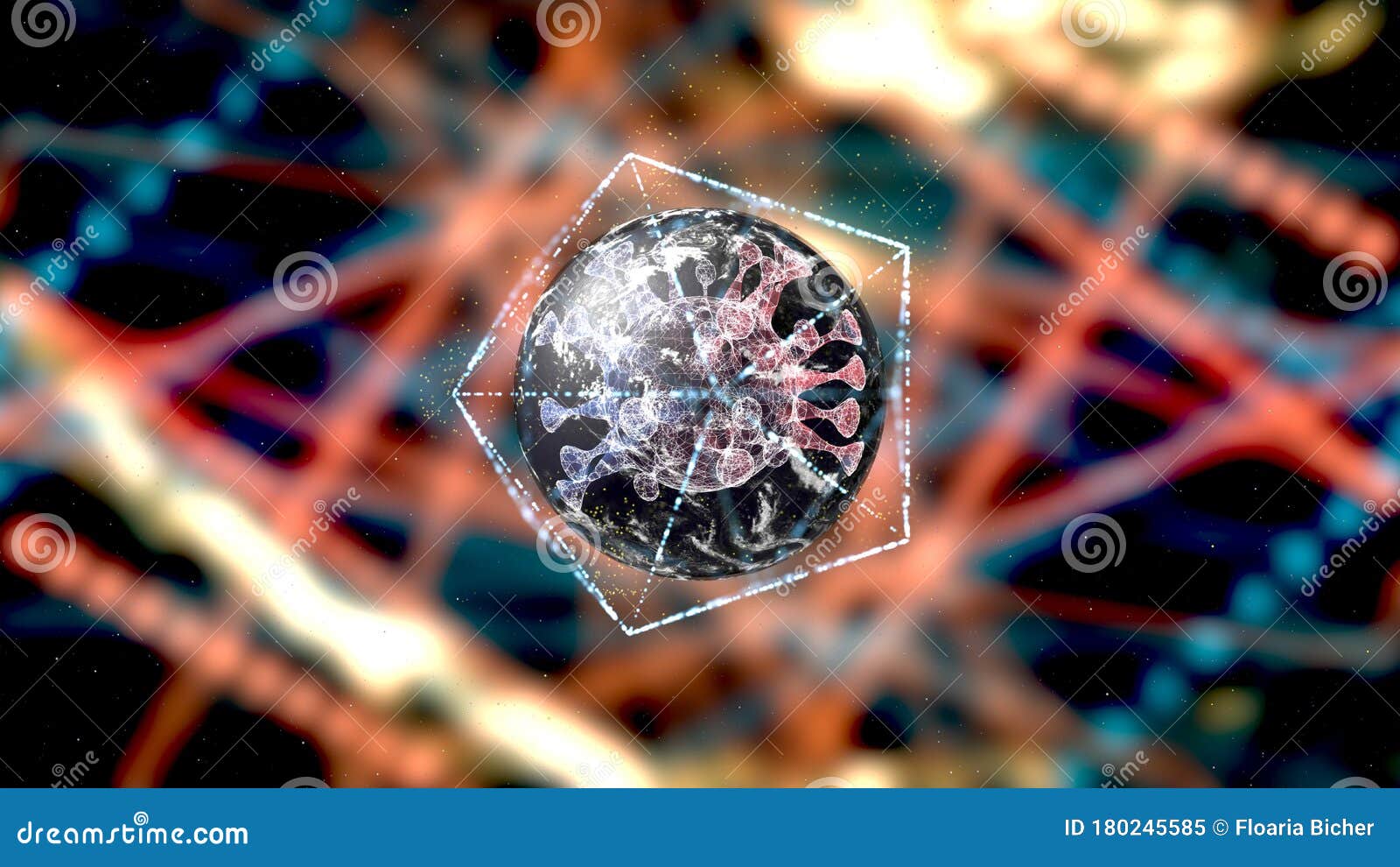 3d Render of Cell Virus Deflates and Dies on Inside a Hexagon Structure ...