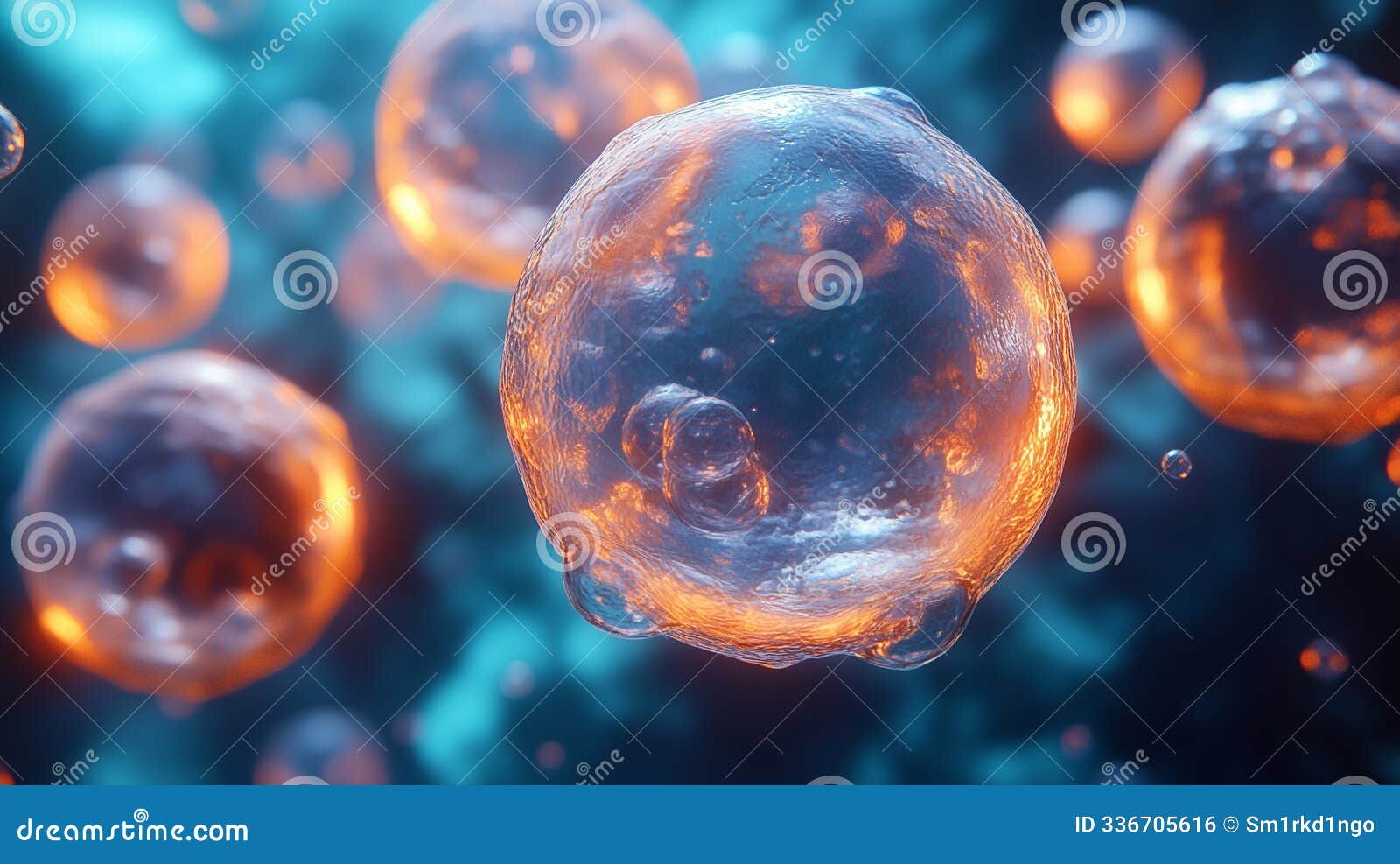 3D Render of Cells Floating in a Blue Environment, Showcasing a ...