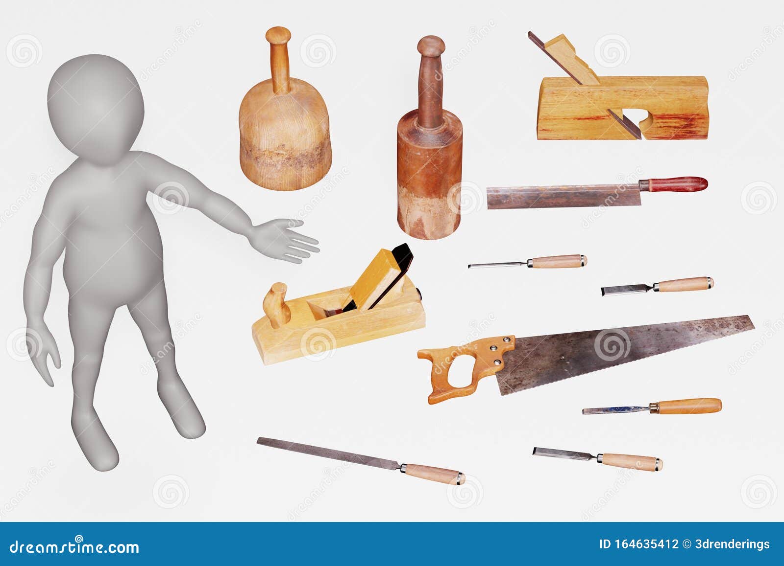 Render of Character with Carpentry Tool Stock Illustration ...
