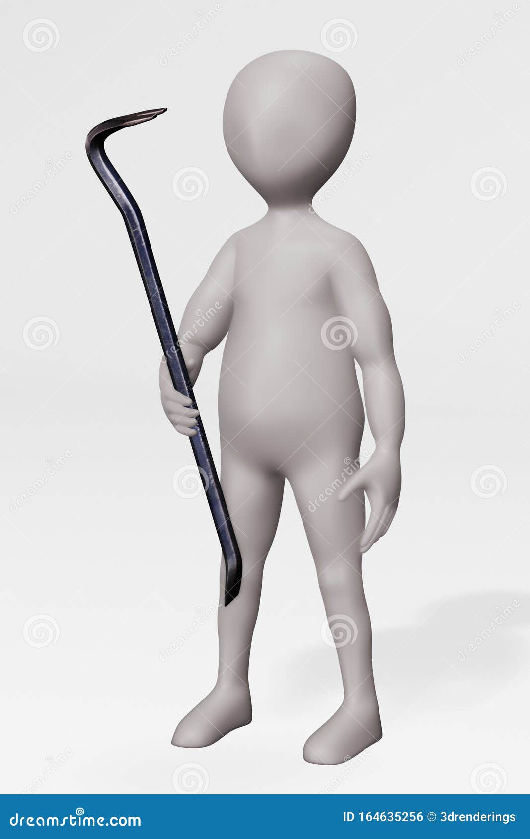 Render of Character with Crowbar Stock Illustration - Illustration of ...