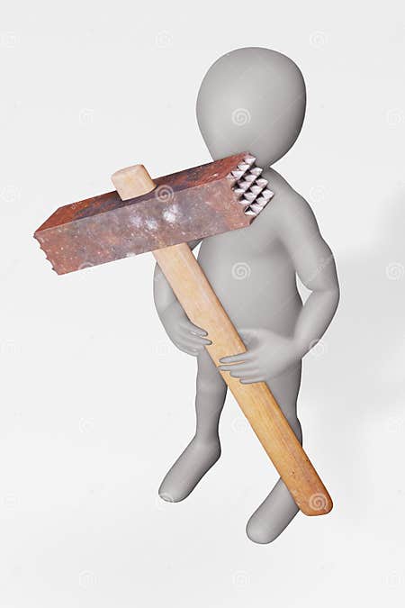 Render of Character with Hammer Stock Illustration - Illustration of ...