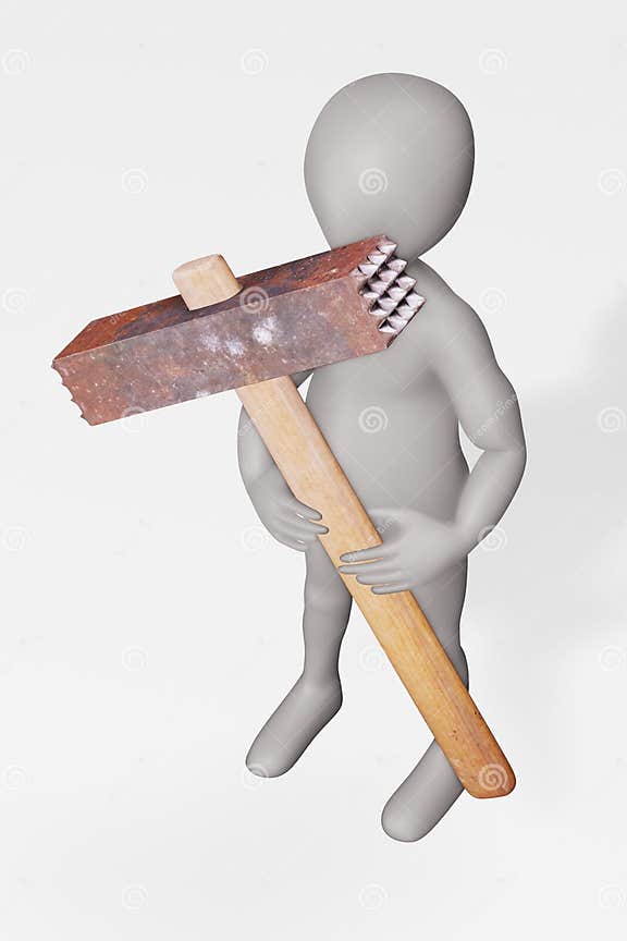 Render of Character with Hammer Stock Illustration - Illustration of ...