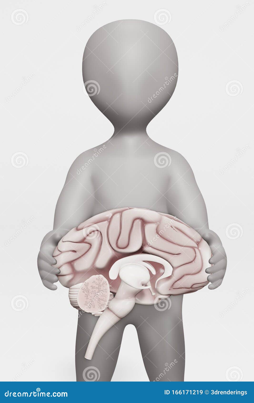 Render of Character with Human Brain Stock Illustration - Illustration ...