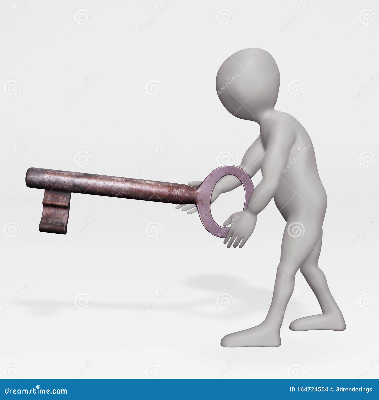 Render of Character with Key Stock Illustration - Illustration of iron ...