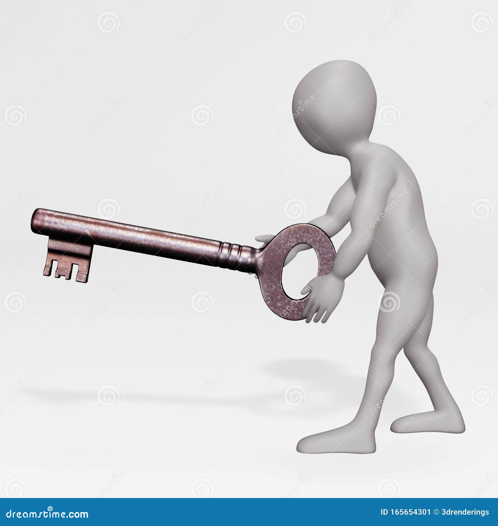 Render of Character with Key Stock Illustration - Illustration of metal ...