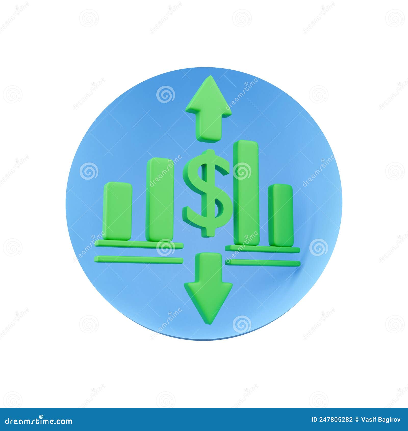 3d Render Chart and Dollar Sign in Blue Circle. 3d Rendering Chart and ...