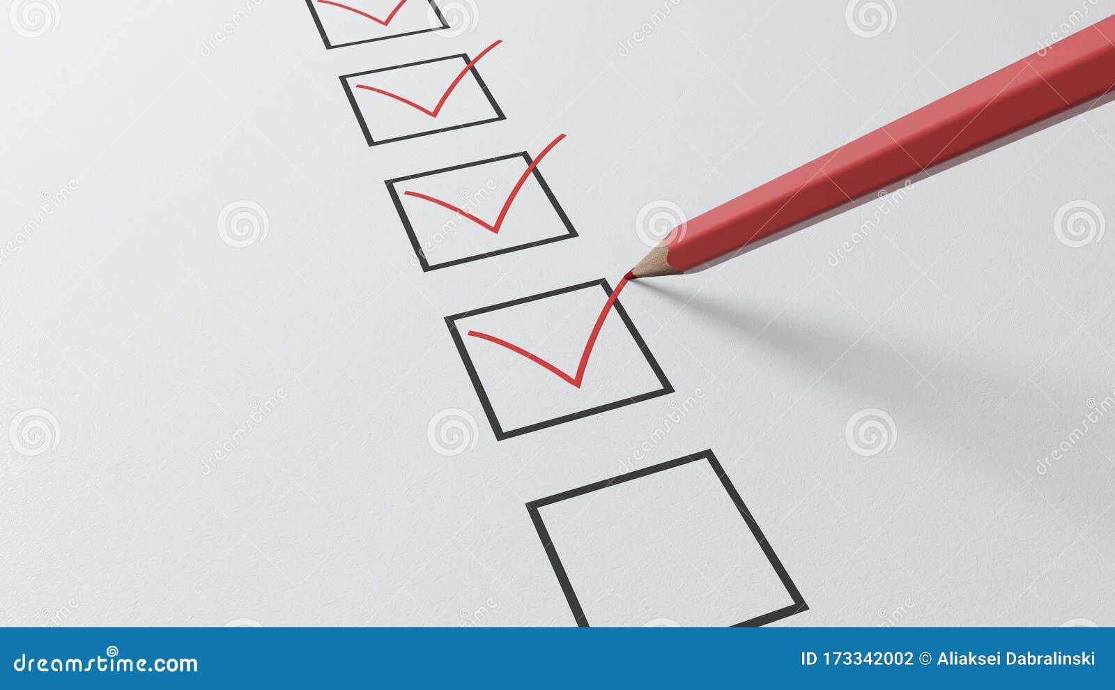 3d Render Checklist a Red Pencil Will Tick in Black Squares Stock ...