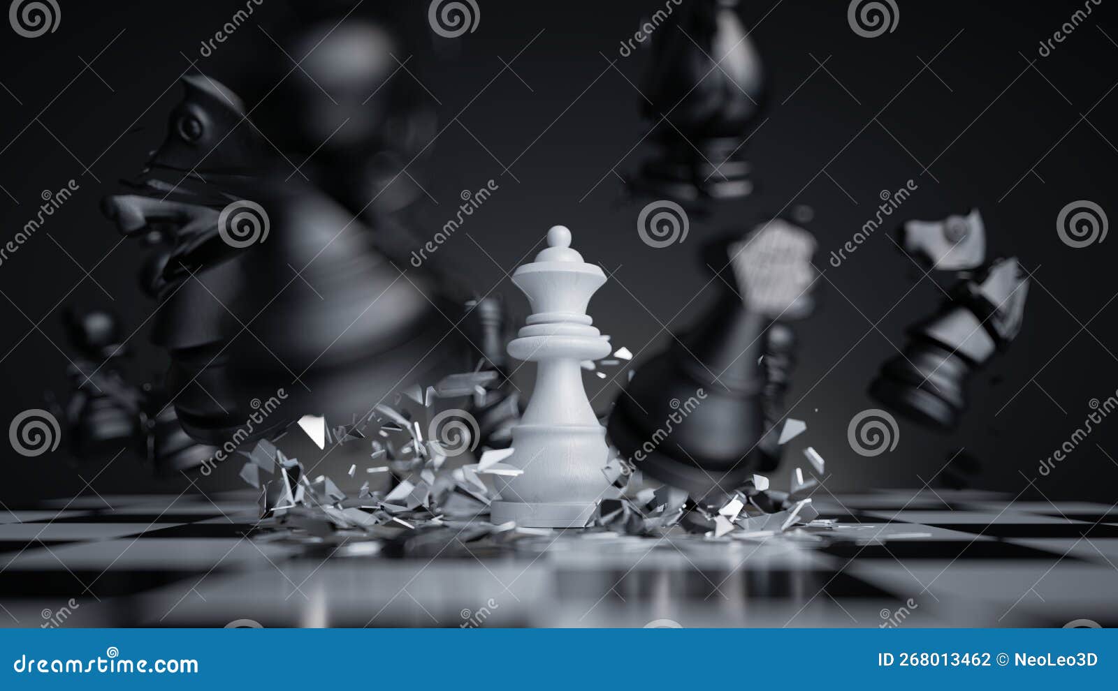 3d Render, Chess Game Battle. Queen S Gambit. White Chess Piece ...