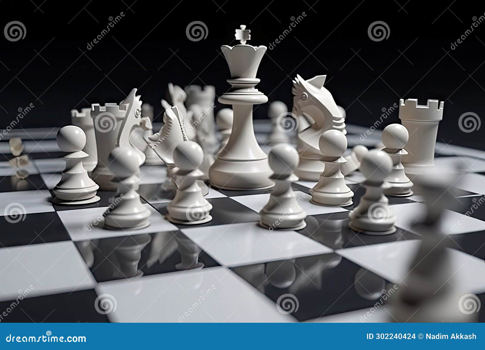 3d Render, Chess Game Battle Queen S Gambit White Chess Piece ...