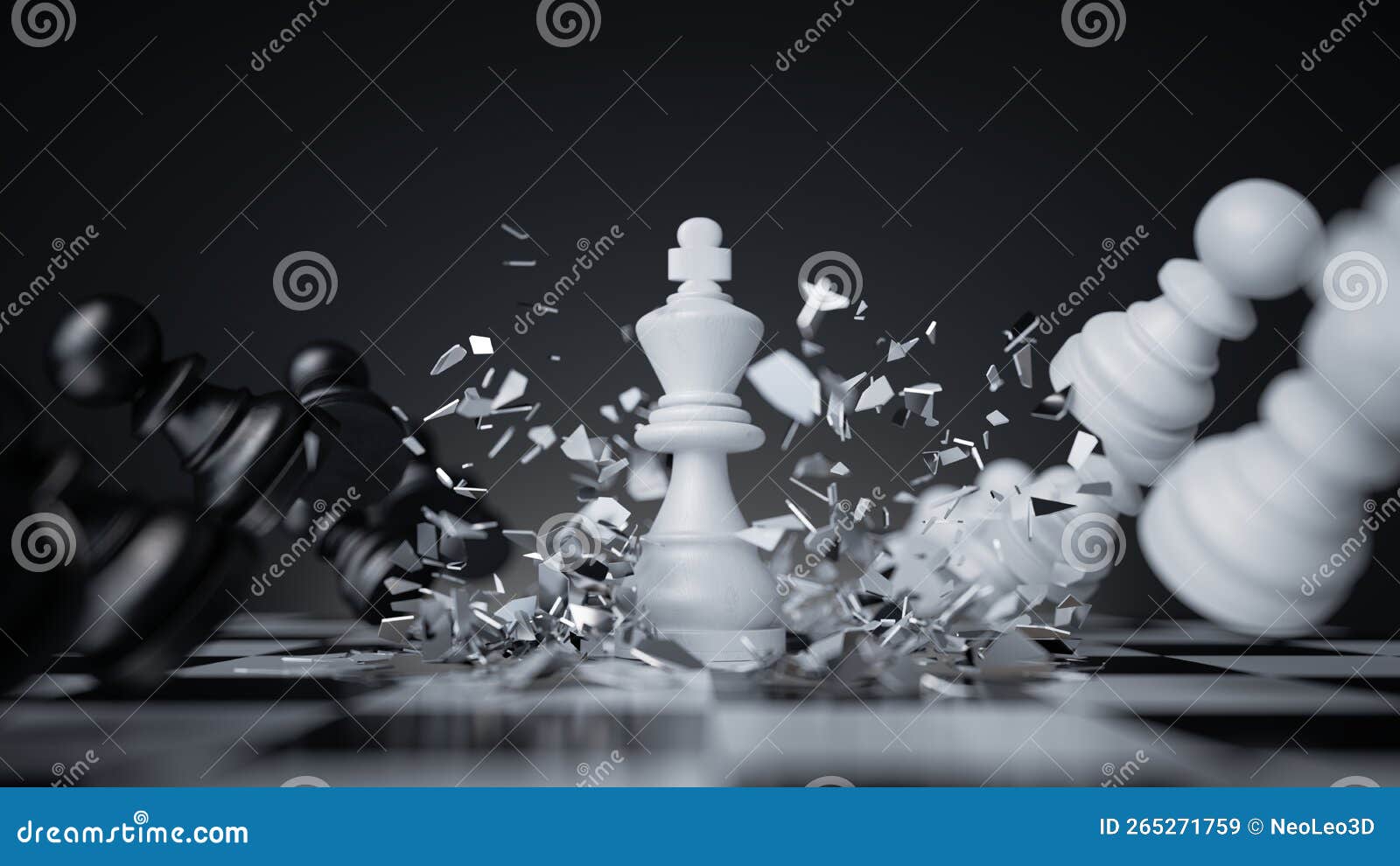 3d Render, Chess Game Battle, White King Chess Piece, Aggressive Attack ...