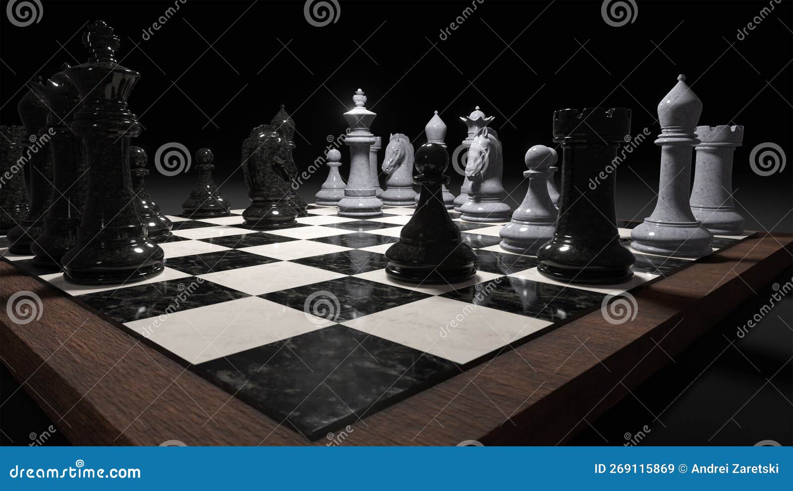 3d Render of a Chess Game. Marble Pieces on a Chessboard Stock ...