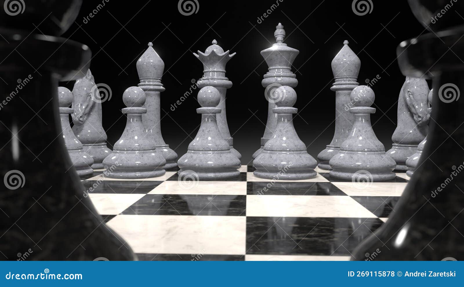 3d Render of a Chess Game. Marble Pieces on a Chessboard Stock ...