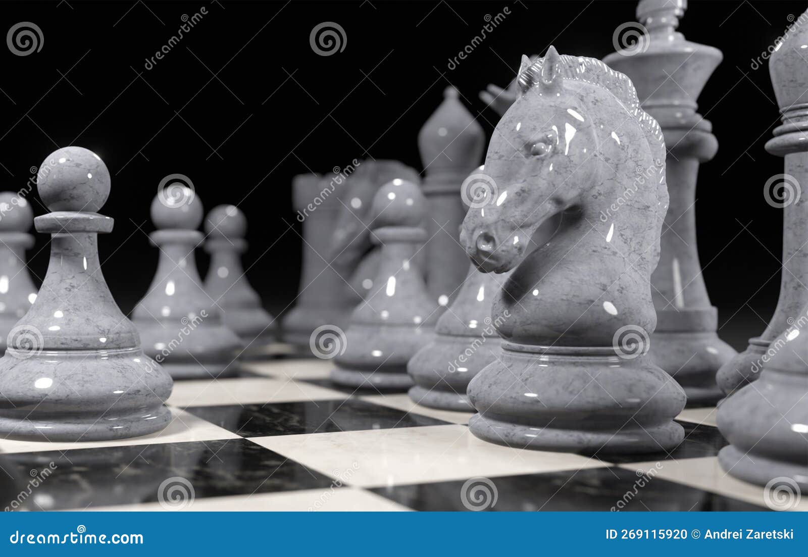 3d Render of a Chess Game. Marble Pieces on a Chessboard Stock ...