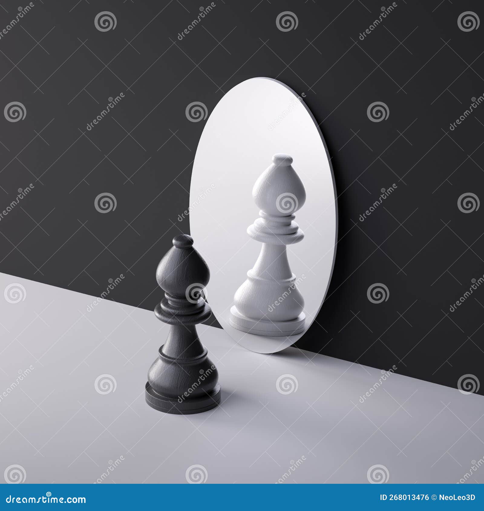 3d Render, Chess Game Piece, Black Bishop Stands Alone in Front of the ...