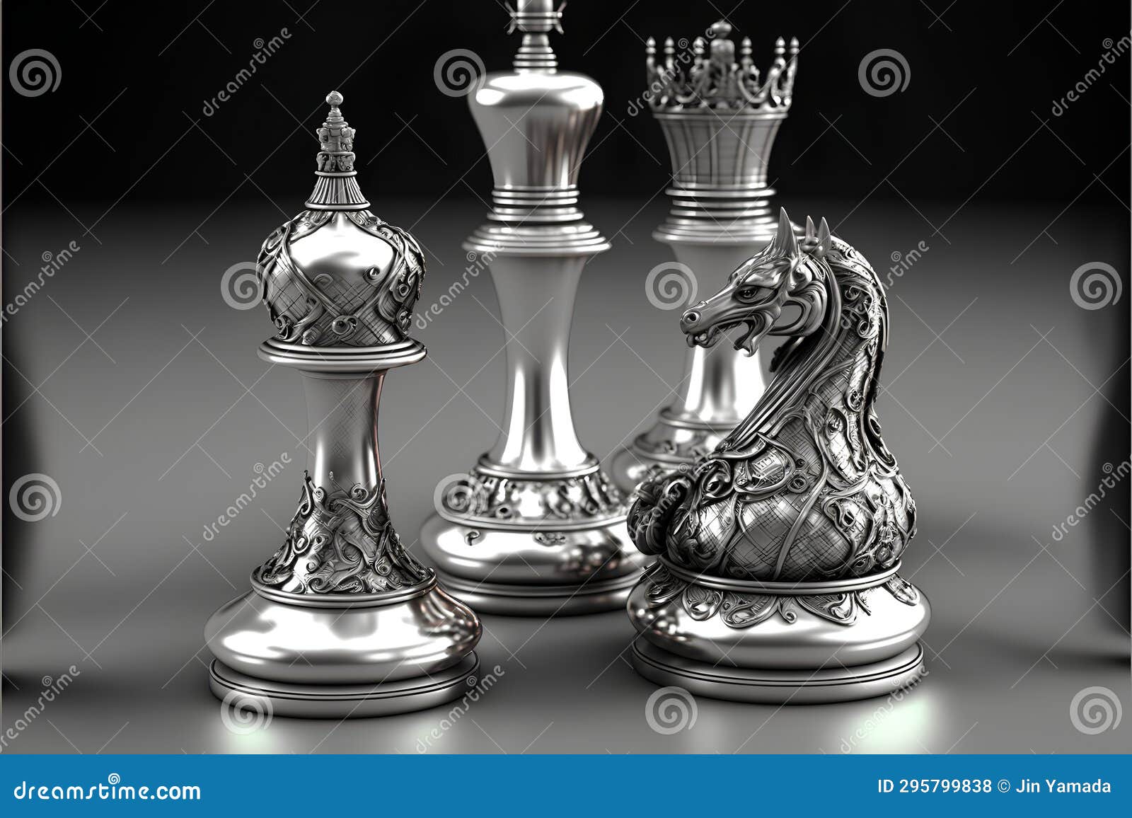 3d Render of Chess King and Knight in Black and Silver Background Stock ...