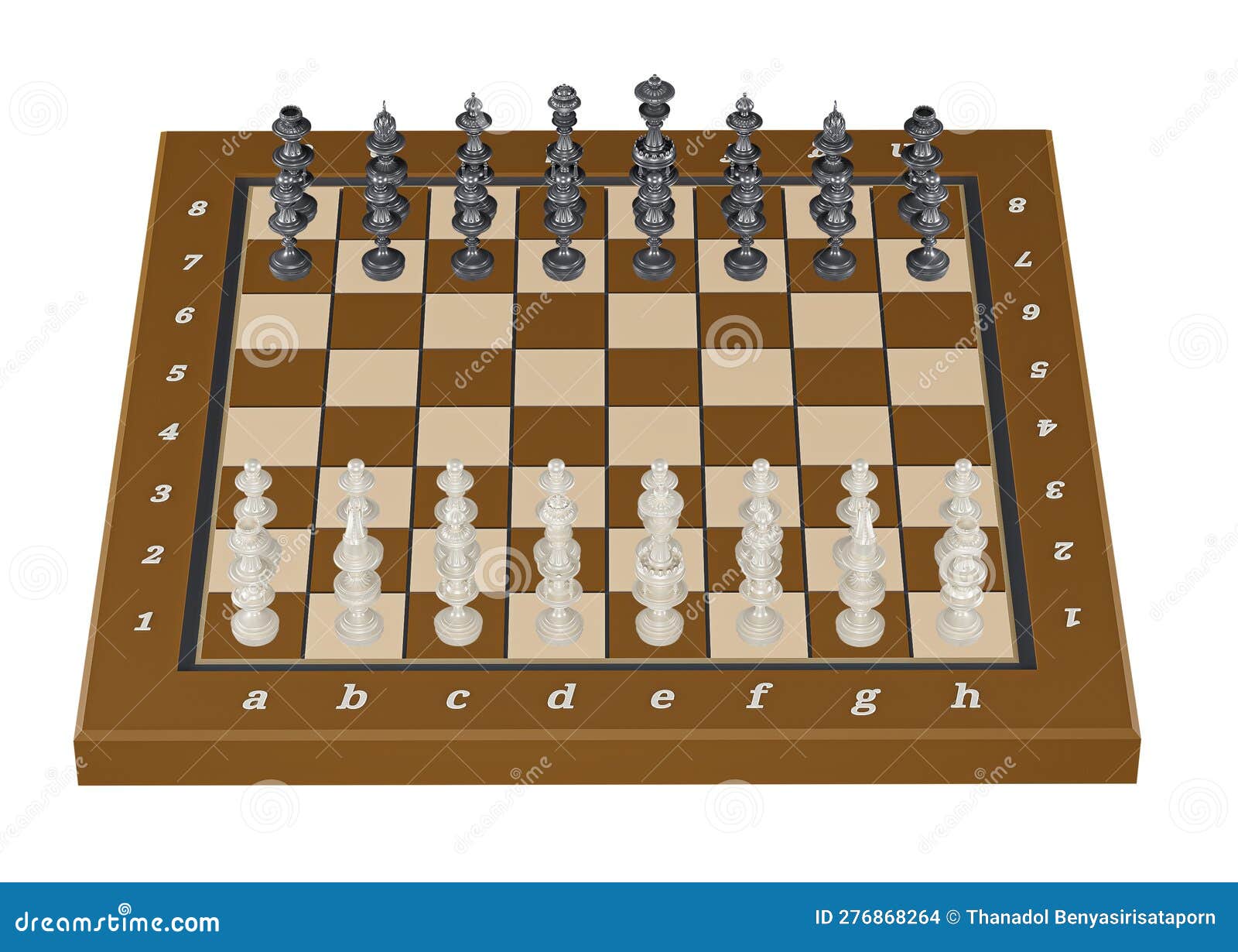 3d Render Chessboard with Chess Pieces Set Isolated on White Background ...