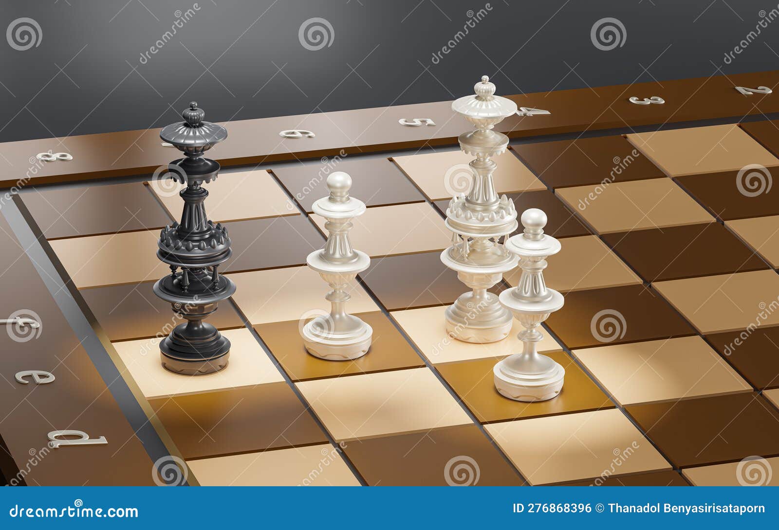 3d Render Chessboard with Two Pawns Checkmate on Black Background Stock ...
